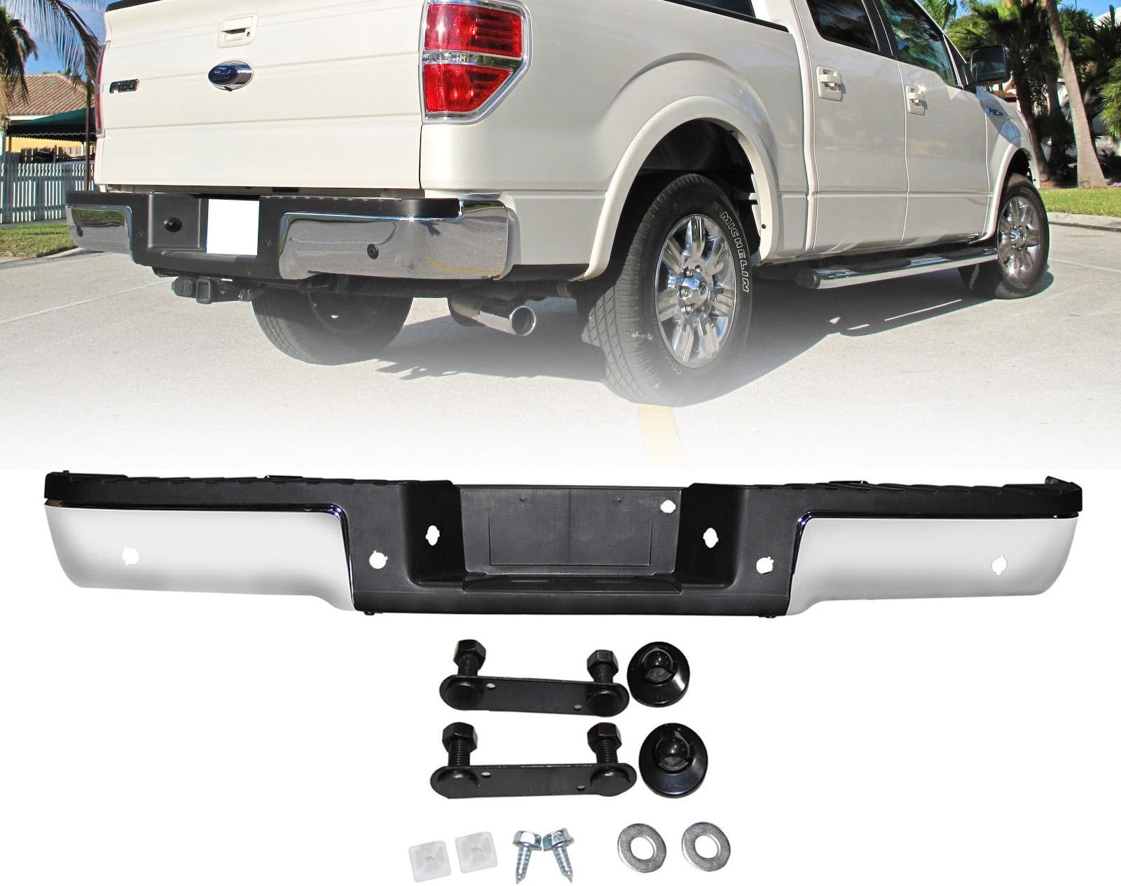Amazon.com: F CARFITTING 2009-2014 F-150 Rear Bumper,Chrome Steel Rear ...