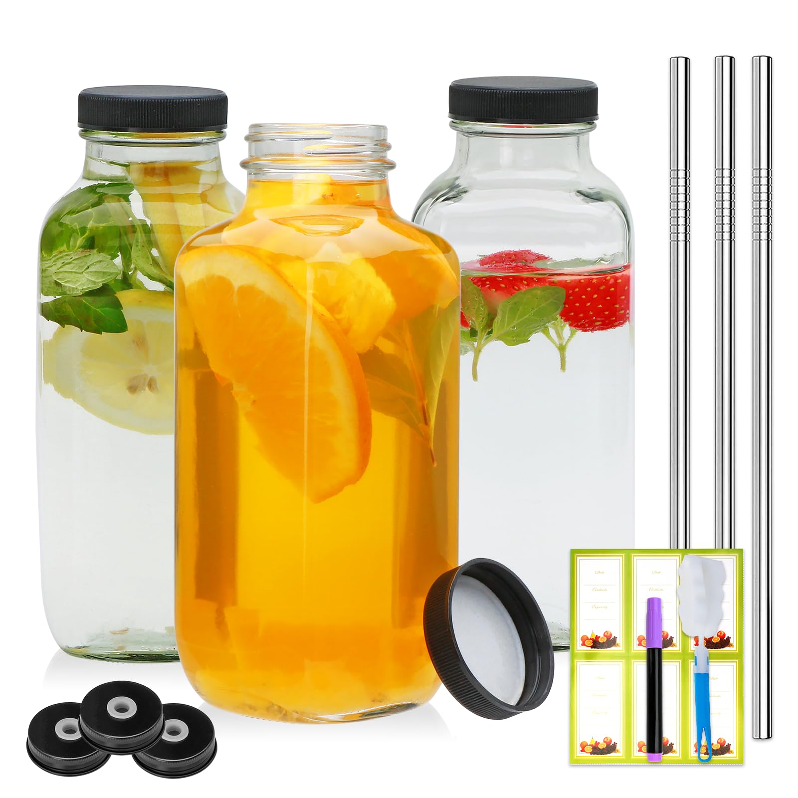 Amazon.com: Maredash 16oz glass bottles with lids,juice bottles gifts ...