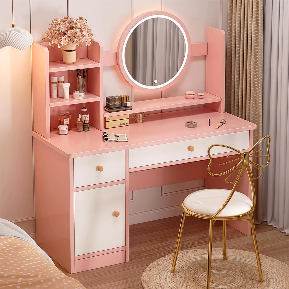 UNKKS Tocador Vanity, Tocador de Maquillaje con Espejo y Luces, Vanity ...