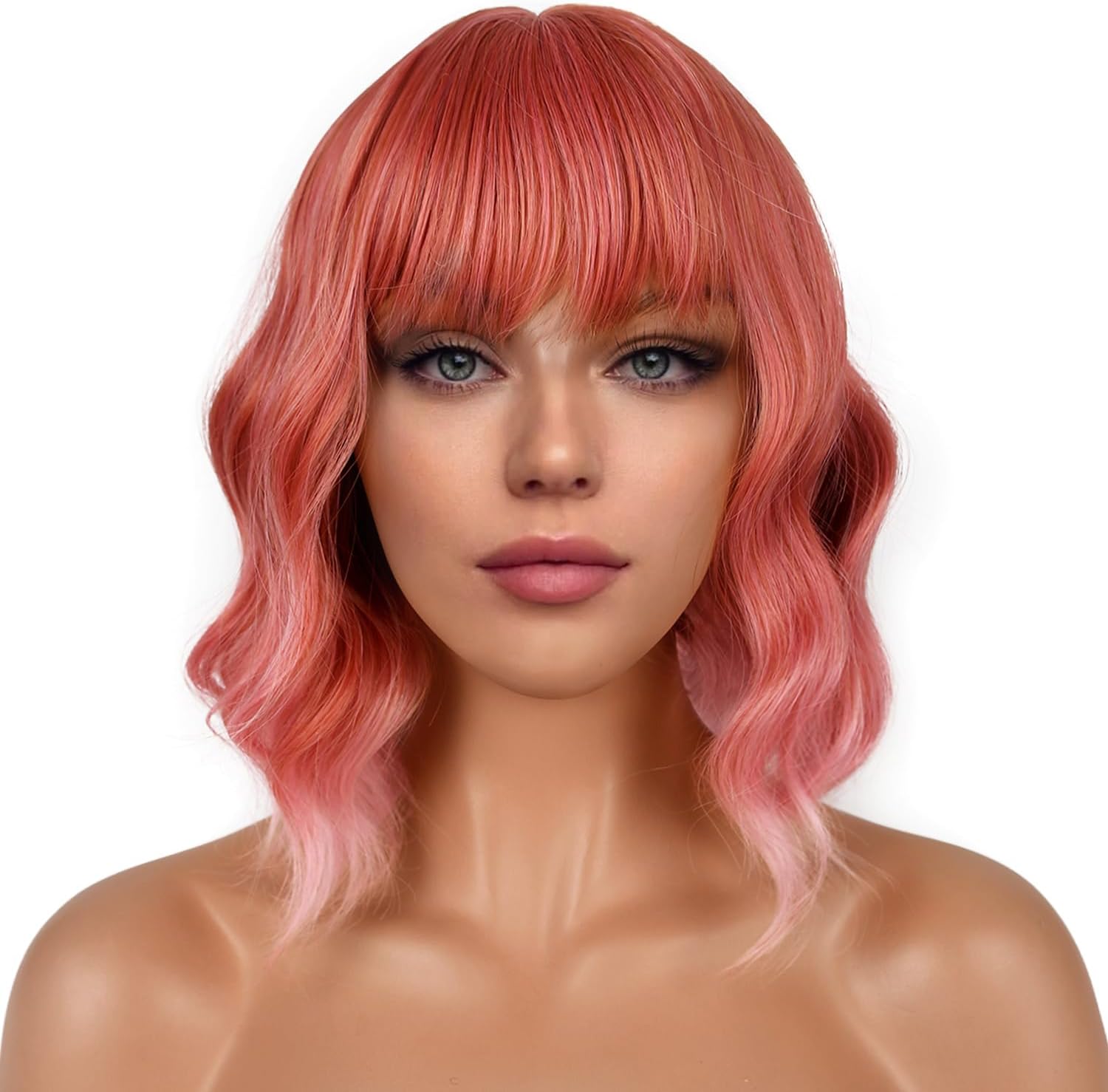 Amazon.com : LANCAINI Short Bob Wigs with Bangs for Women Loose Wavy ...