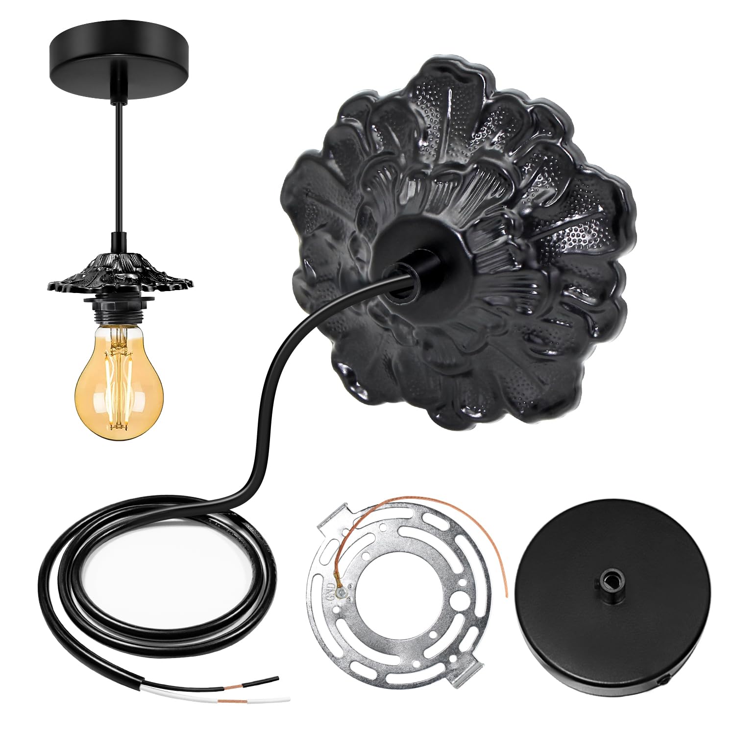Industrial Mini Pendant Light Kit, 2 PCS Black Ceiling Hanging Light ...