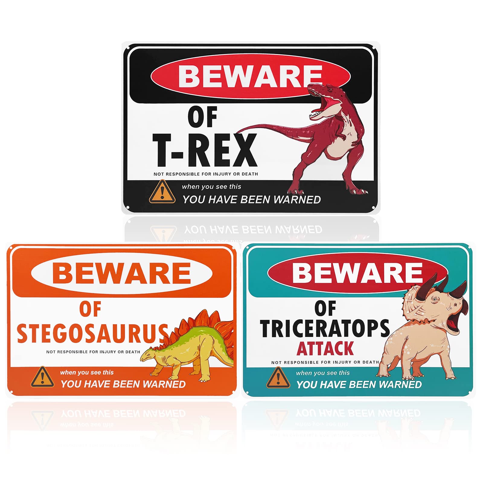 LSTAMOY 3 piece Dinosaur Sign, Tyrannosaurus-Stegosaurus-Triceratops ...