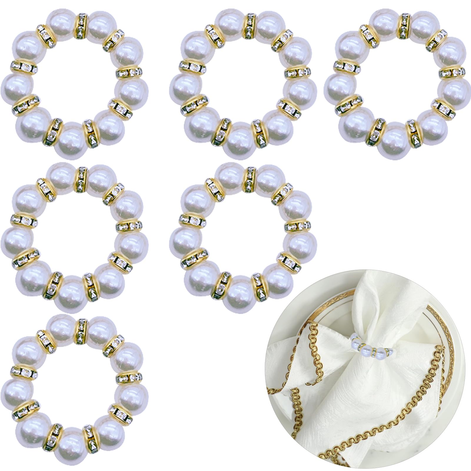 Amazon.com: 6 PCS Pearl Napkin Rings Stretched Beaded Table Napkin ...
