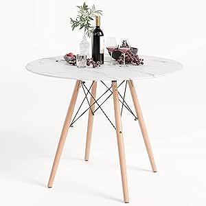 GOLDFAN Small Round Dining Table Marble Effect Kitchen Table with ...