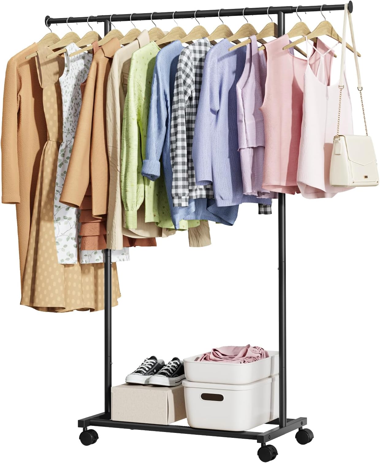 Amazon.com: Kitsure Clothes Rack with Wheels - 30.3'' to 47.2'' L ...