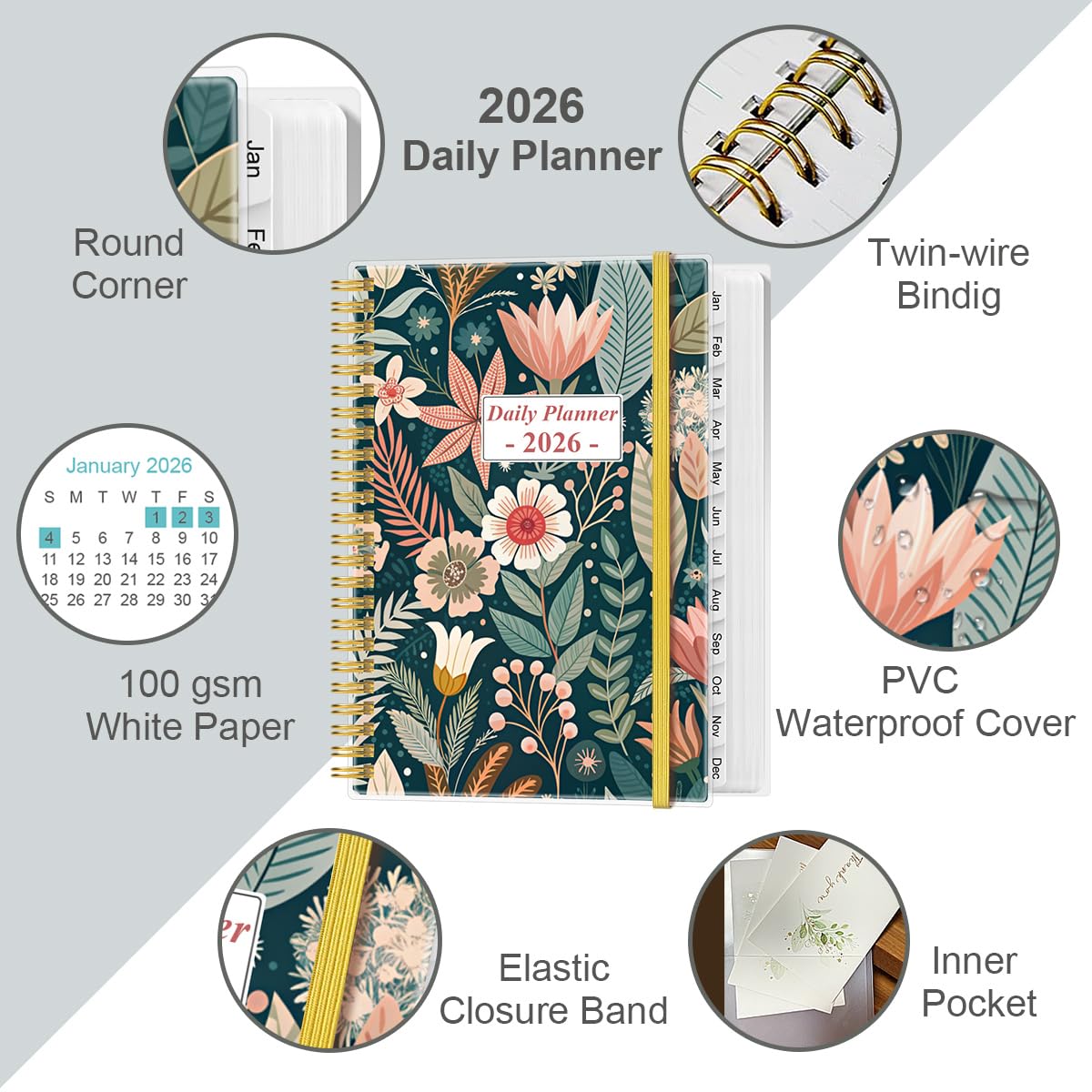 Snapklik.com : 2026 Daily & Monthly Planner - One Page Per Day, Daily ...