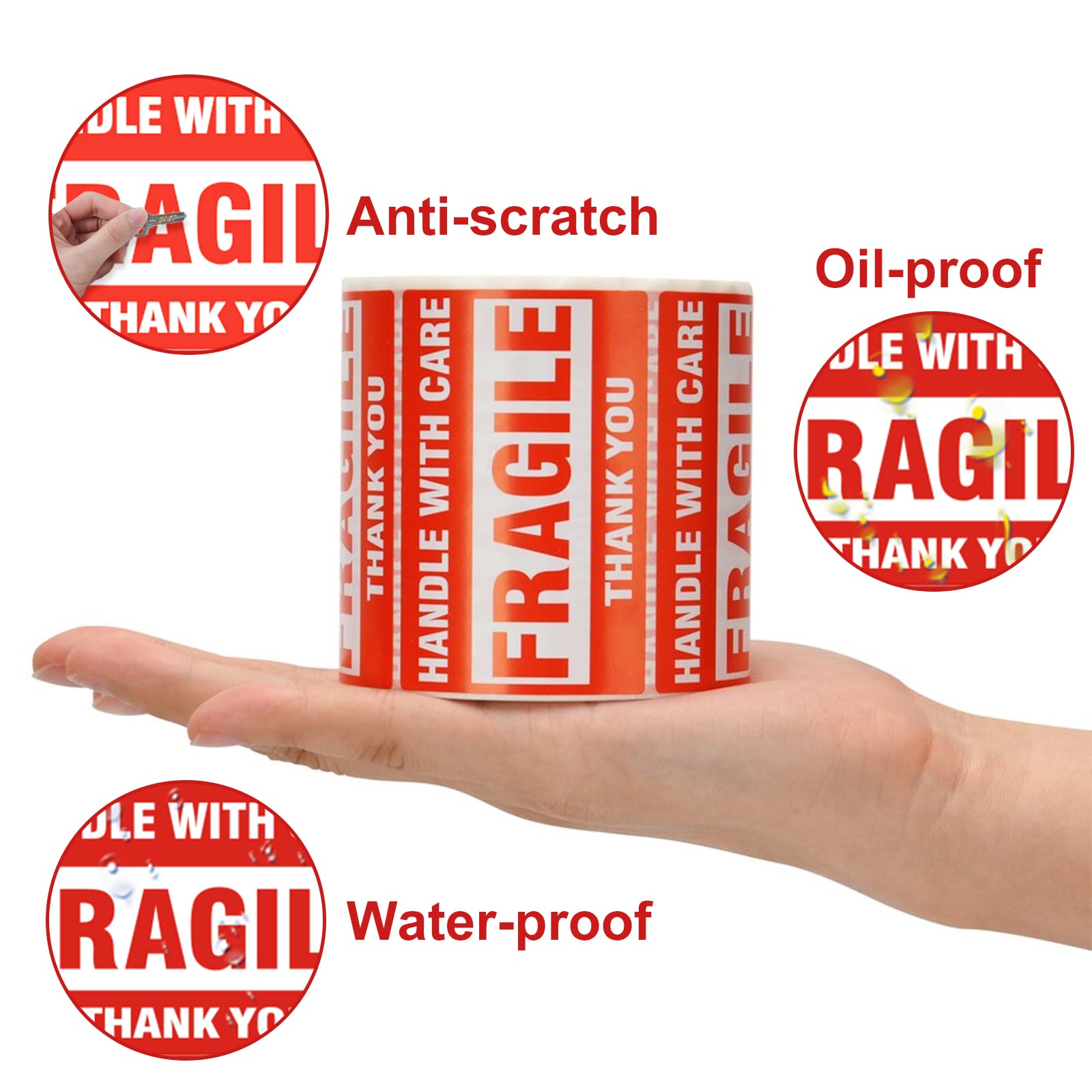 Fragile Tape 50 Red Fragile Stickers - 2x3 Inch Handle With Care Labels ...