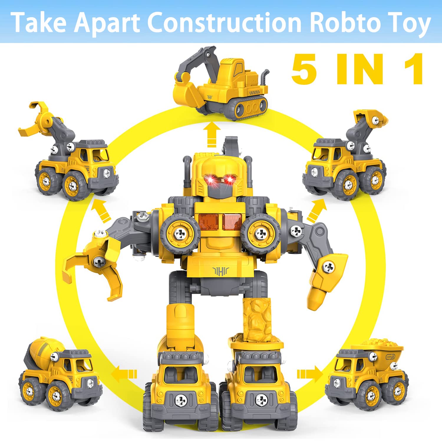 EDPOFUL Take Apart Robot Toys for Boys Construction Vehicles Assembled ...