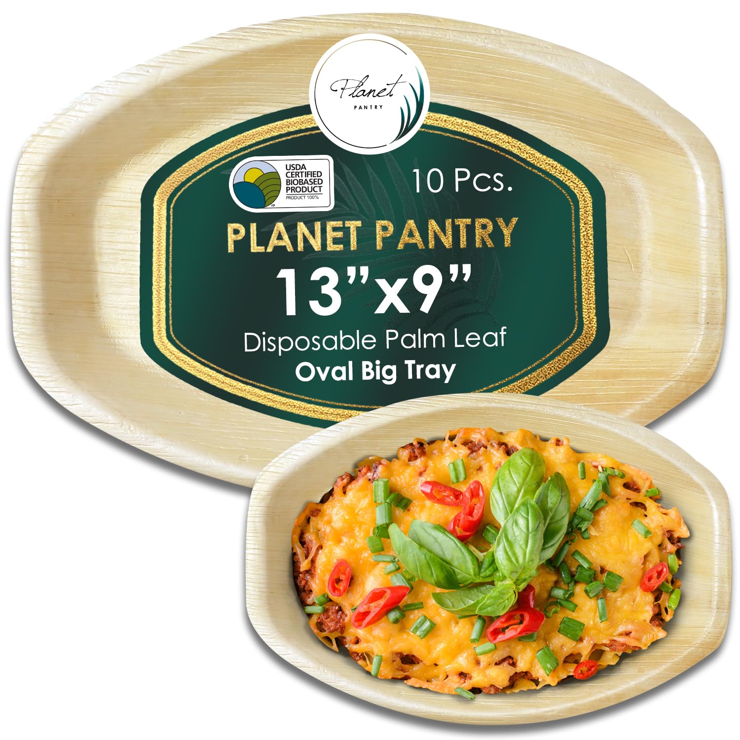 Amazon.com: Planet Pantry Disposable Palm leaf Oval Serving Tray Wooden ...