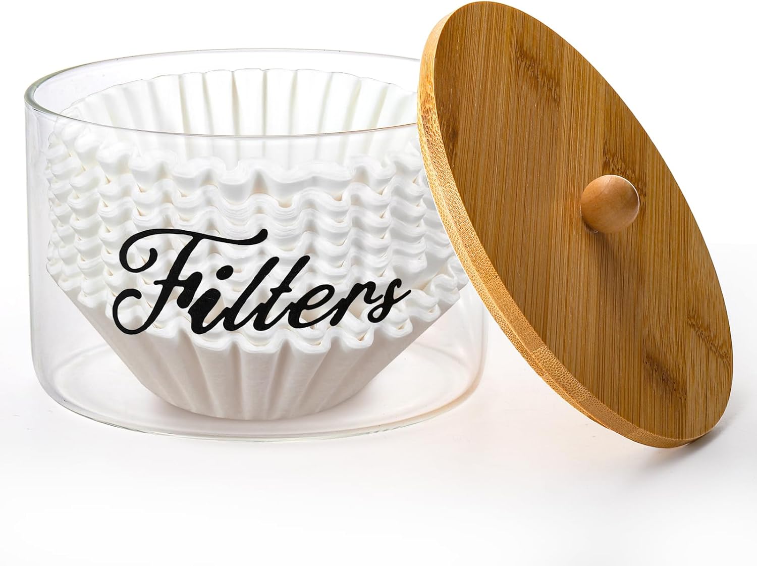 Amazon.com: Cididu Coffee Filter Holder with Bamboo Lid, Clear Large ...