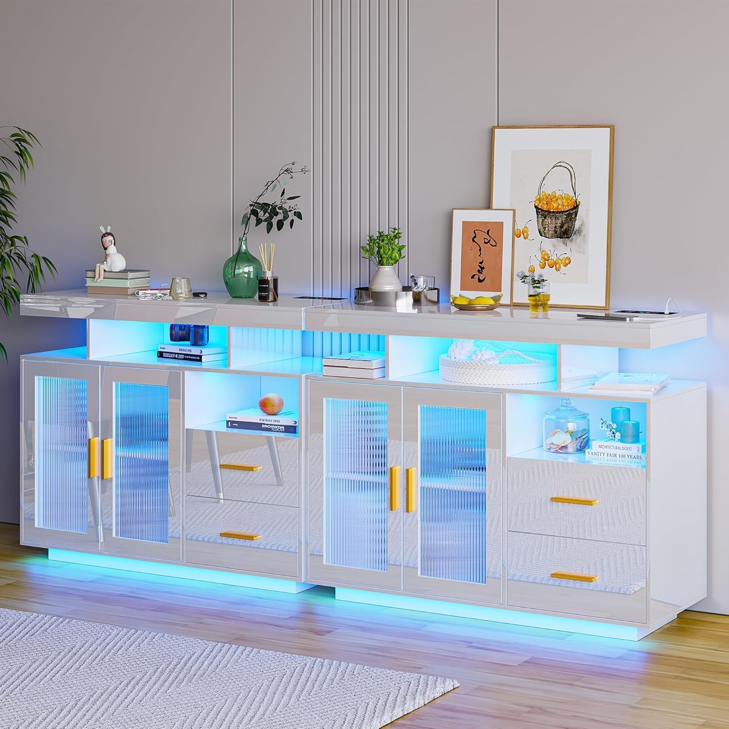 Amazon.com - SKKTKT Set of 2 Sideboard Buffet Cabinet with LED Lights ...