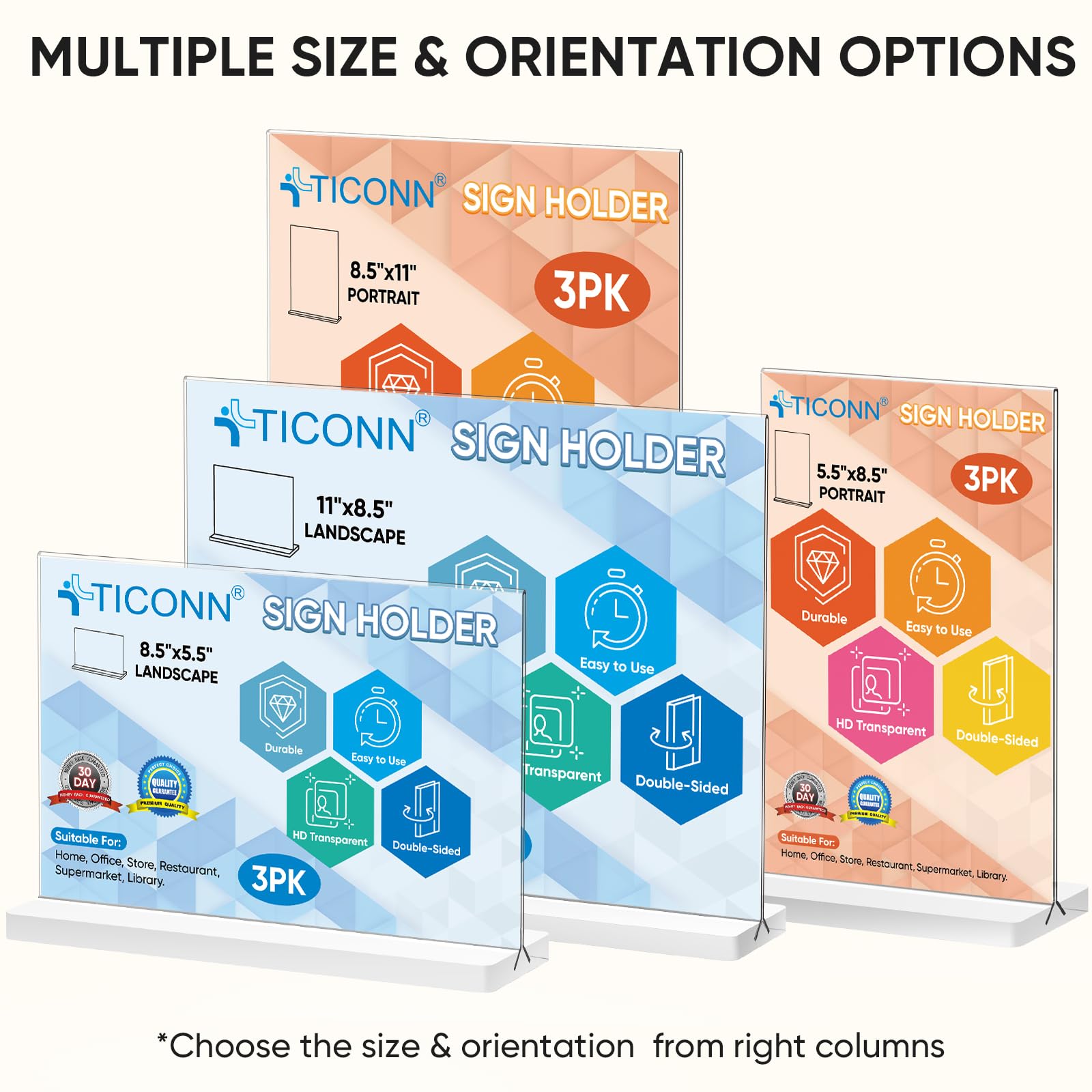 Snapklik.com : TICONN 3 Pack Acrylic Sign Holder, Double-Sided Display ...