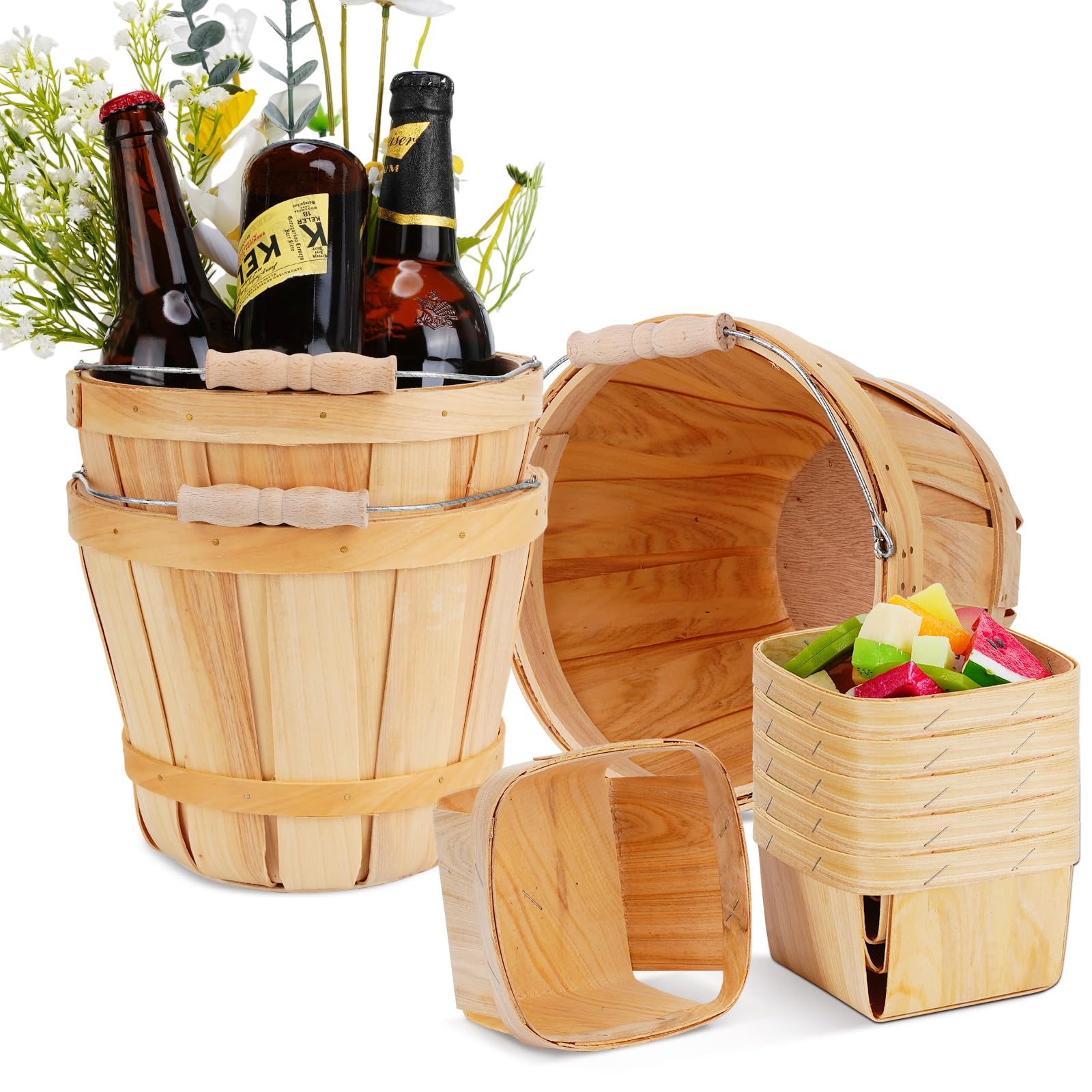 Amazon.com: Leinuosen 3 Pcs 8 x 6.3'' Round Wooden Baskets Bushel ...