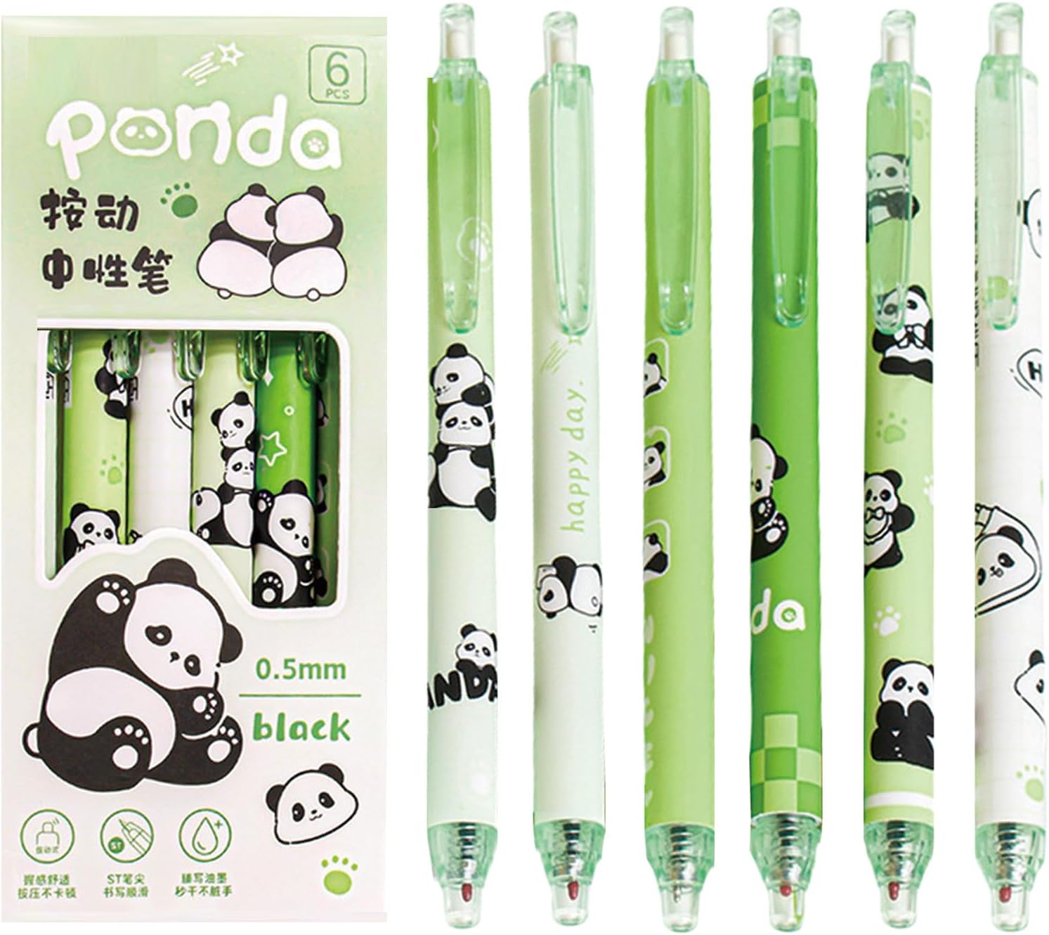 Amazon.com: MOZXIRZ 6 Pcs Cartoon Retractable Pens Gel Ink Pens Cute Panda Pen 0.5mm Black Ink ...