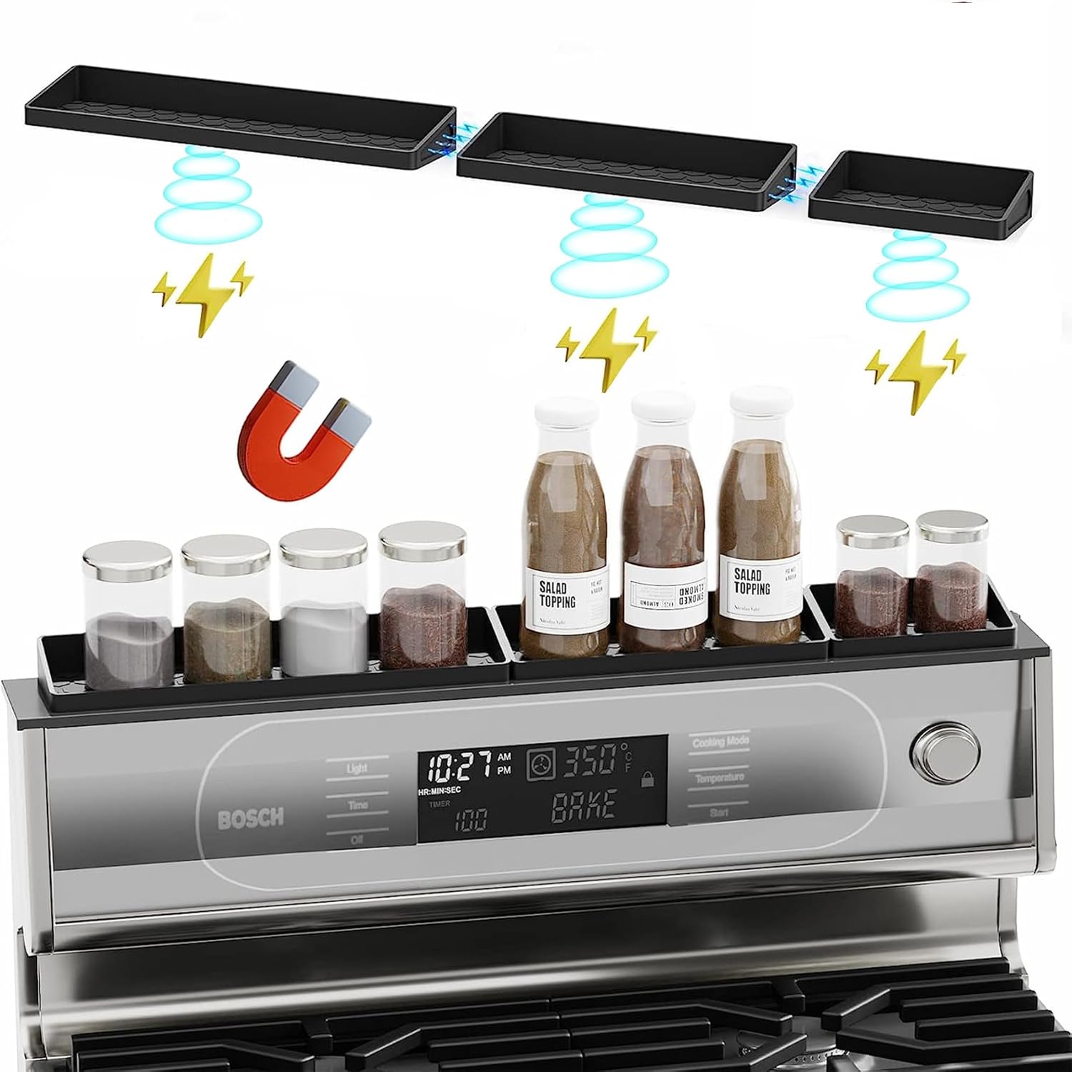 Amazon.com: Stove Top Shelf Silicone Magnetic Organizer With Partition ...