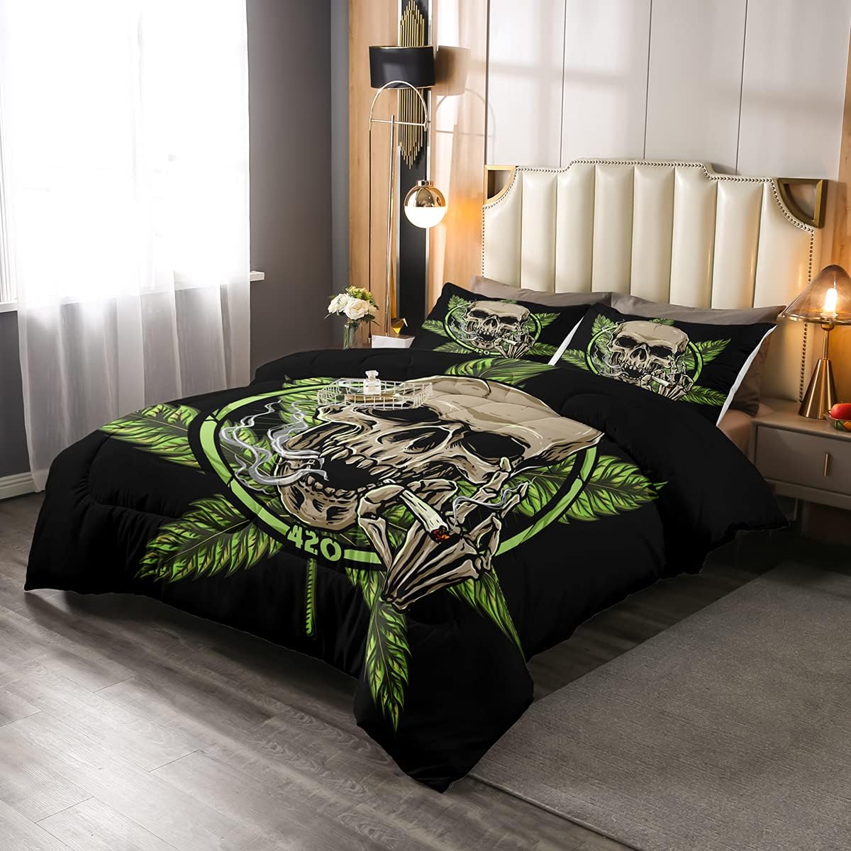 Amazon.com: Erosebridal Marijuana Leaves Comforter Set, Sugar Skull ...