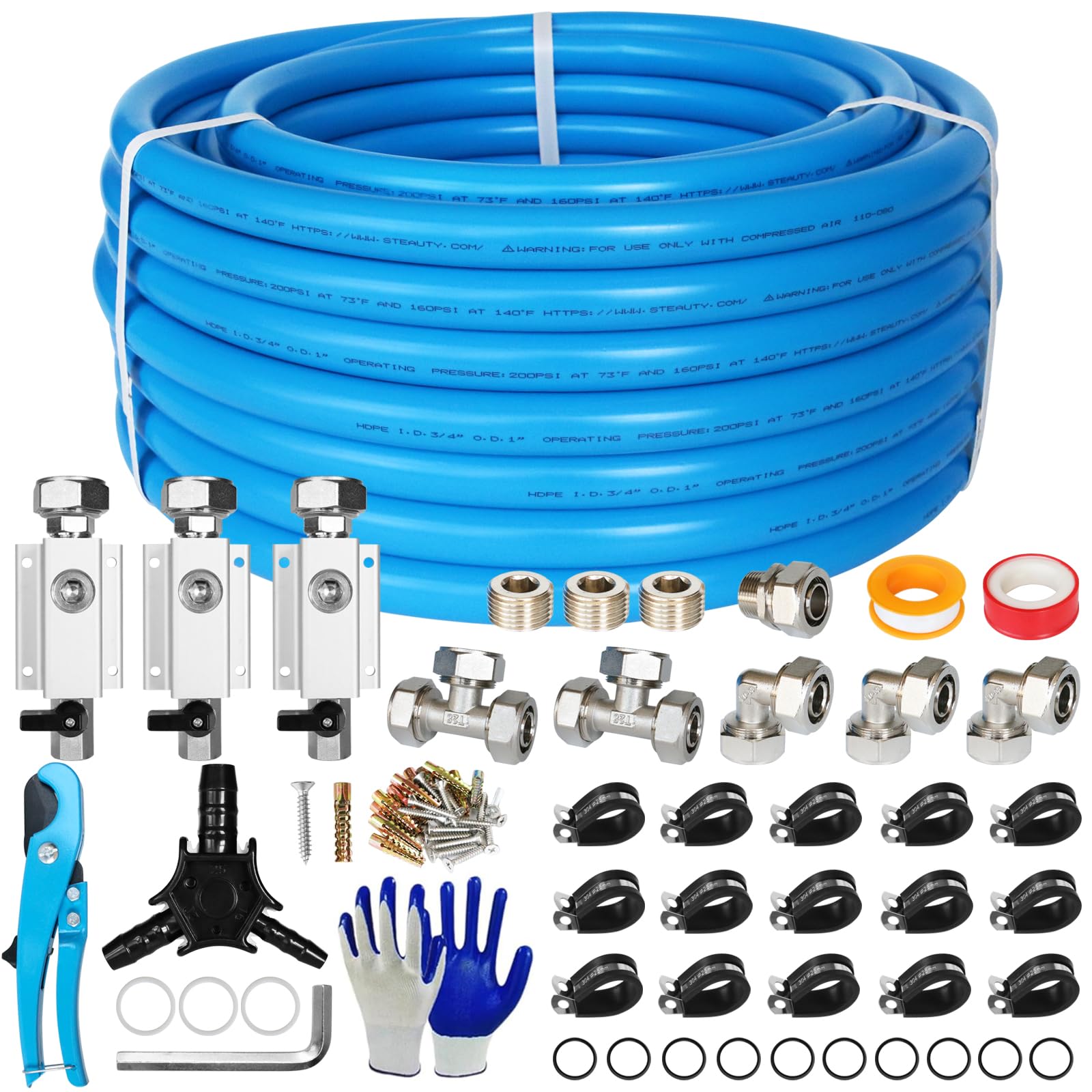 MILADO 3/4 Inch 110FT Compressed Air Line Kit, HDPE-Aluminum Shop Air ...