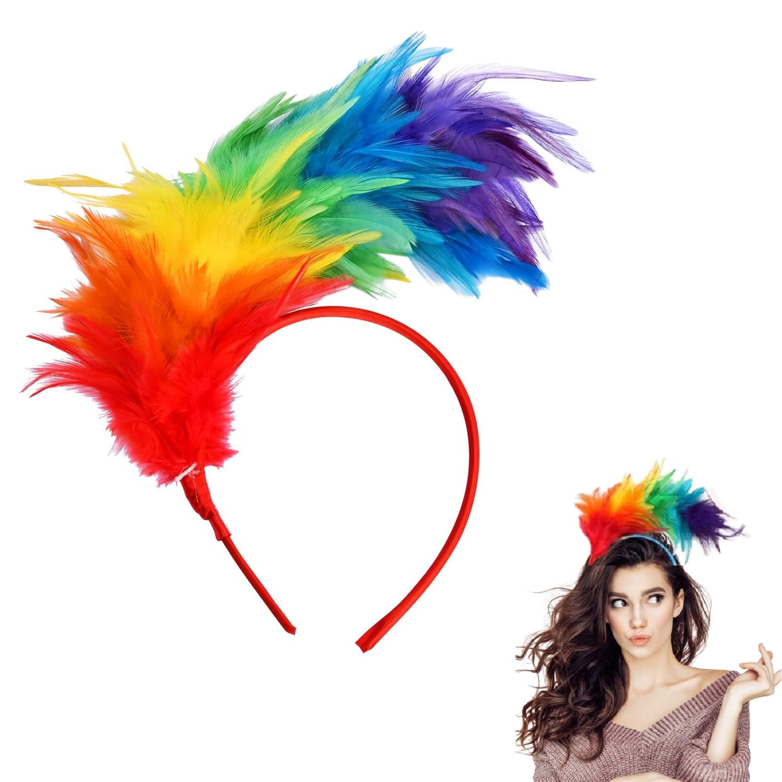Colourful Feather Hair Accessories Halloween, Rainbow Feather Headband ...