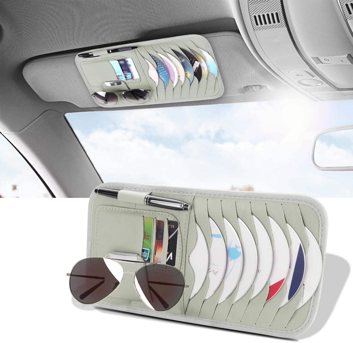 Amazon.com: zmoso Car CD Holder, Gray Leather DVD Vehicle Visor Storage ...