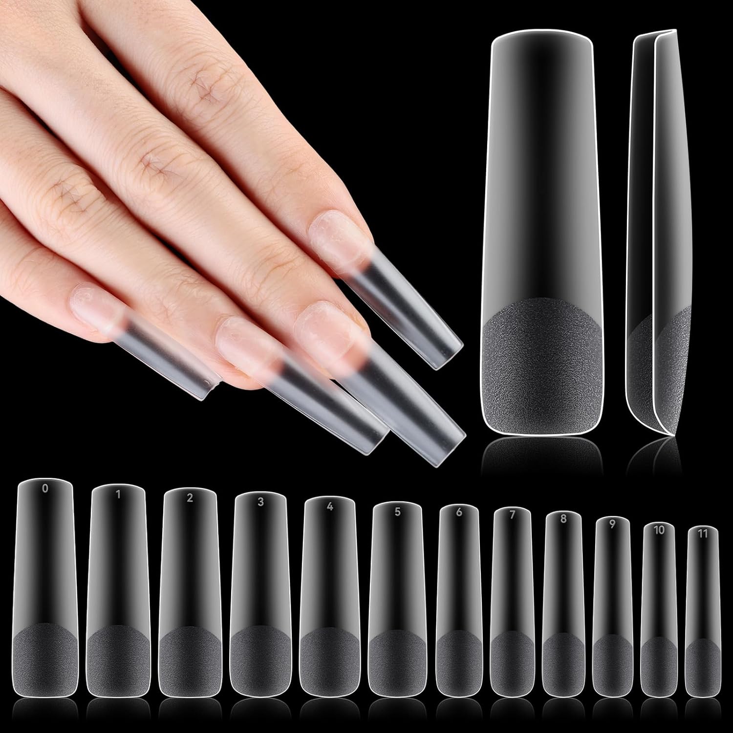 Amazon.com: INENK Flattened No C Curve, XXL Square Nail Tips, Full ...