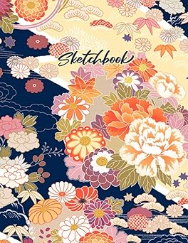Japanese Sketchbook: Traditional Japanese Kimono Flower Pattern - Large ...