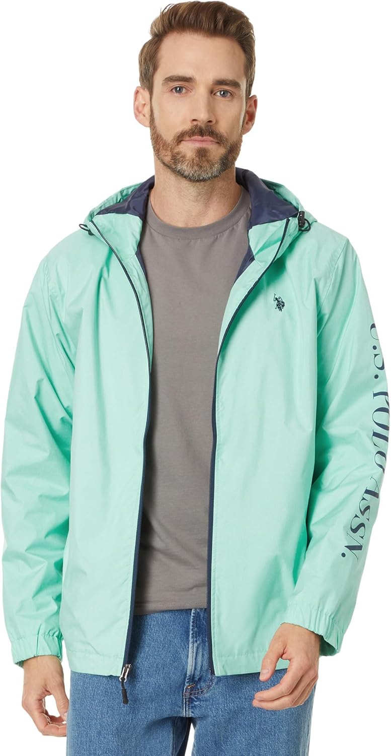 U.S. POLO ASSN. Men's USPA Signature Sleeve Hooded Windbreaker, Jade ...