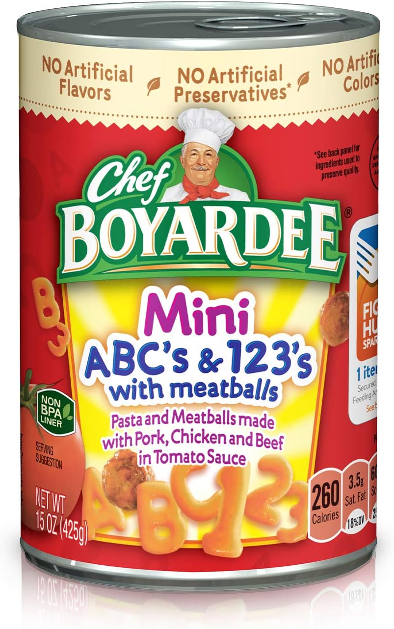 Amazon.com : Chef Boyardee Mini ABC's and 123's with Meatballs, 15 oz ...