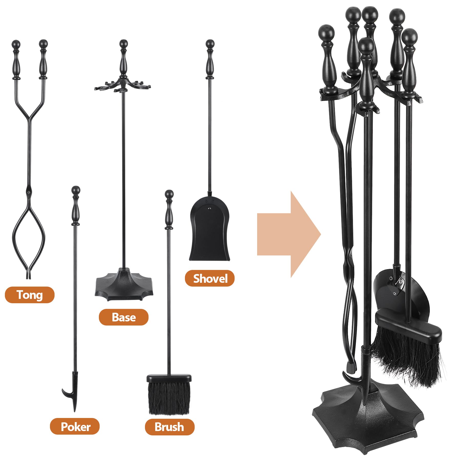Fire Poker Set Babylon 5 Pieces Fireplace Tools Set With Fire Tongs ...