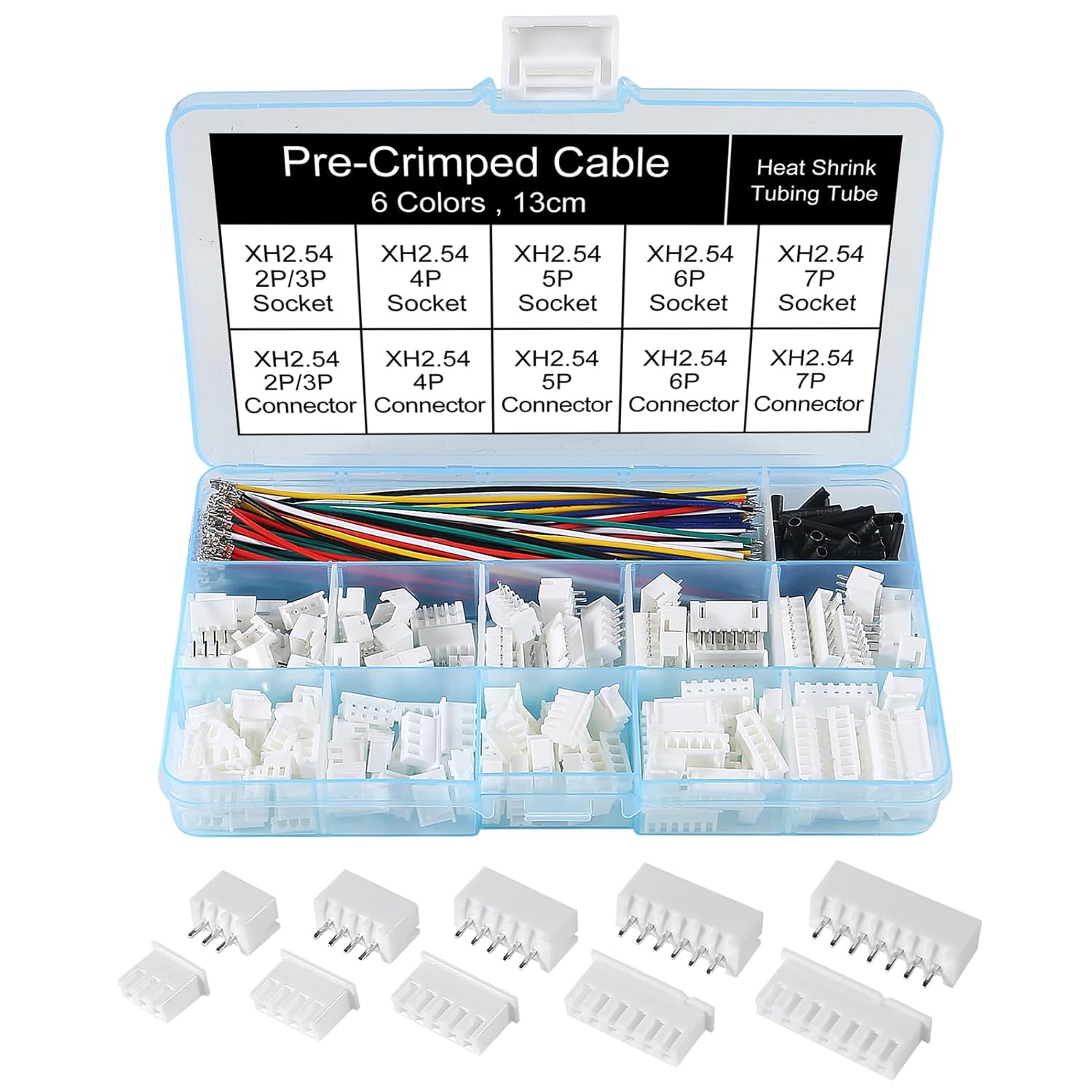 XH 2.54mm Connector Socket Kit and Pre-Crimped Cable Wire 2Pin 3 Pin 4 Pin 5 Pin 6 Pin 7Pin ...