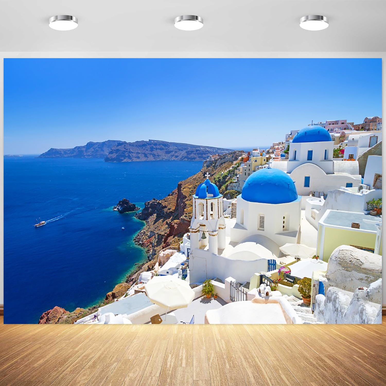 Amazon.com : 7x5ft Greece Santorini Island Backdrop Blue Aegean Sea Landscape Photography ...