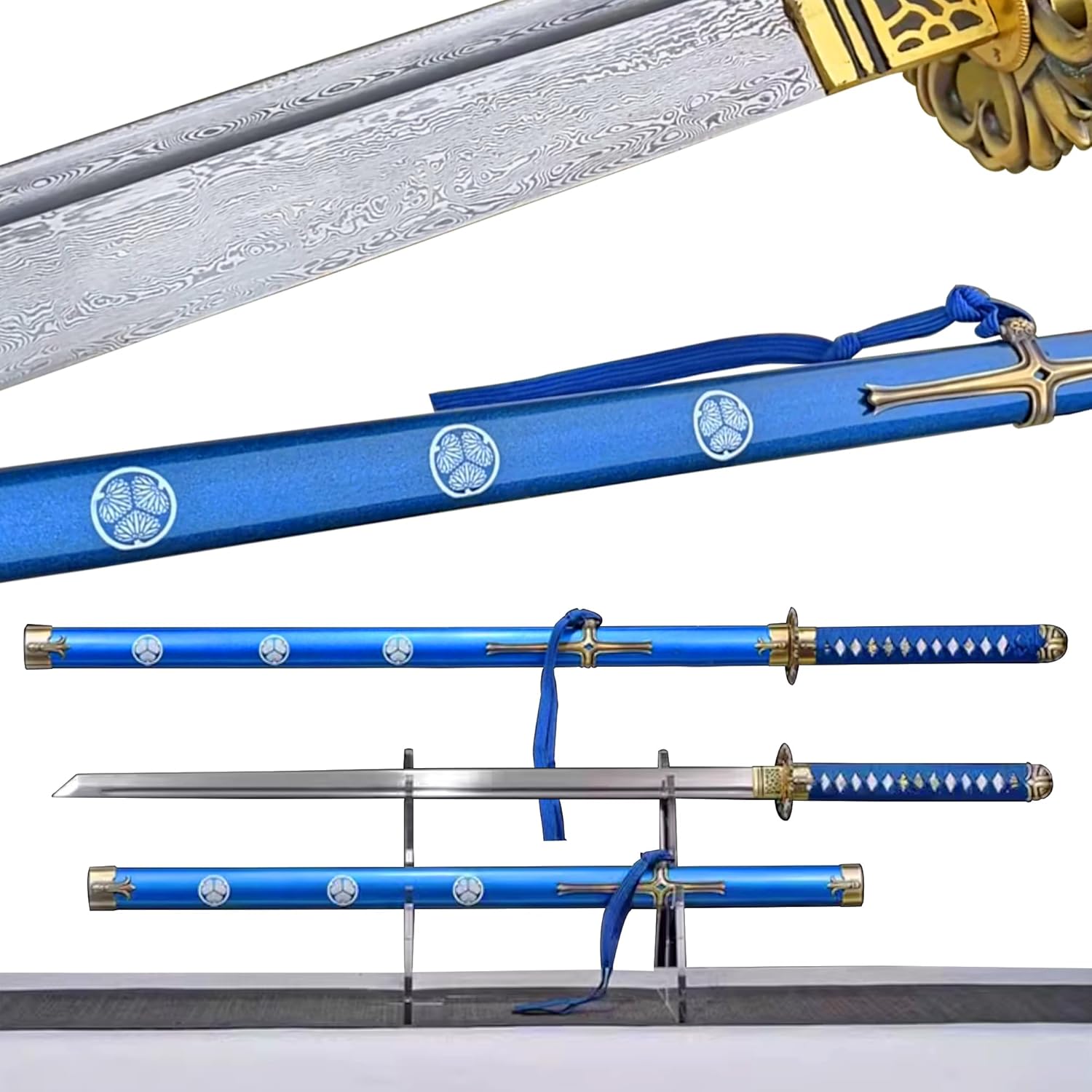 Amazon.com : Damascus Folded Steel Japanese Samurai Katana Sword Full ...