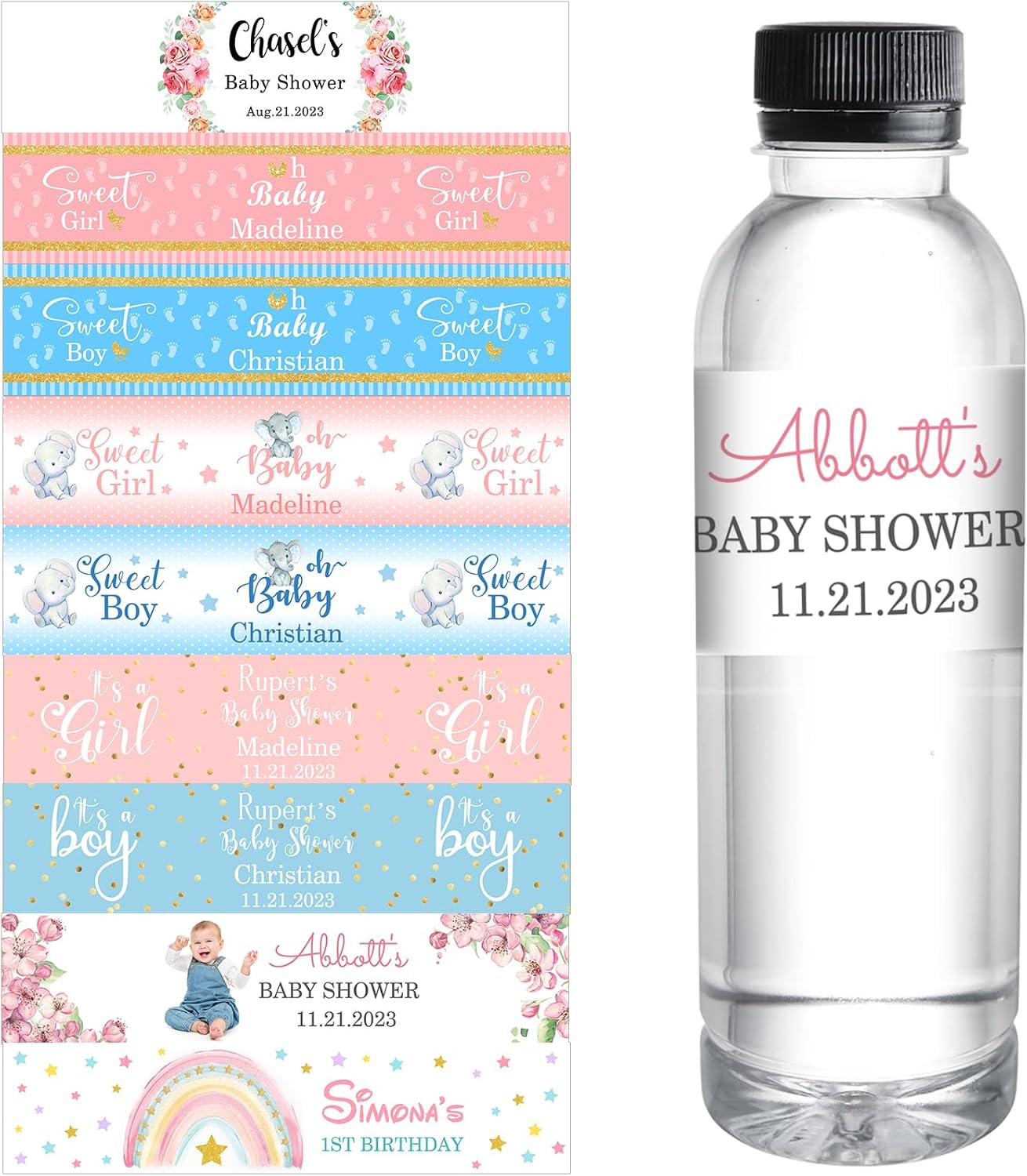 Amazon.com : Personalized Water Bottle Labels for Baby Shower Custom ...