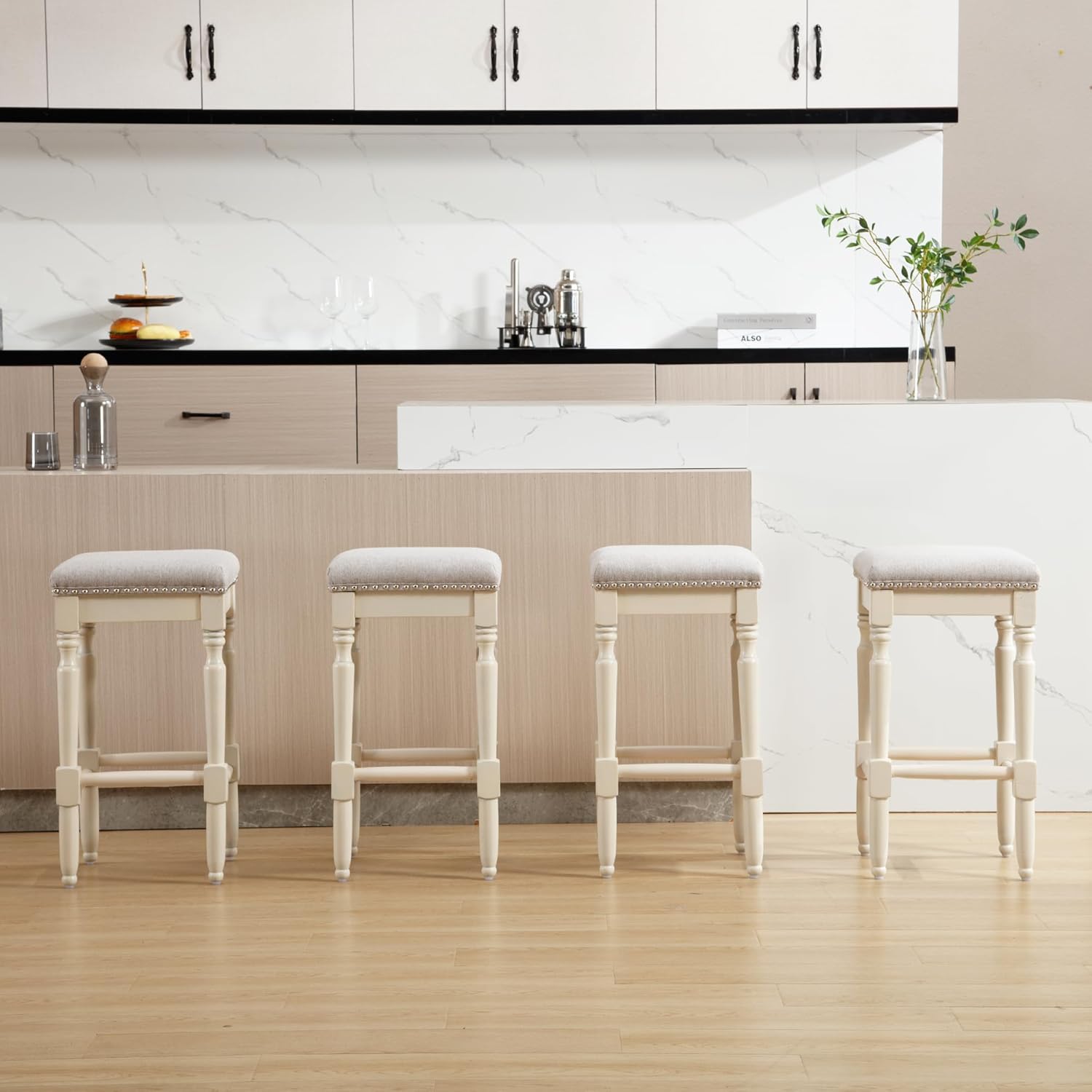 Amazon.com: LZAREAL Farmhouse Counter Stools Without backrest Set of 4 ...