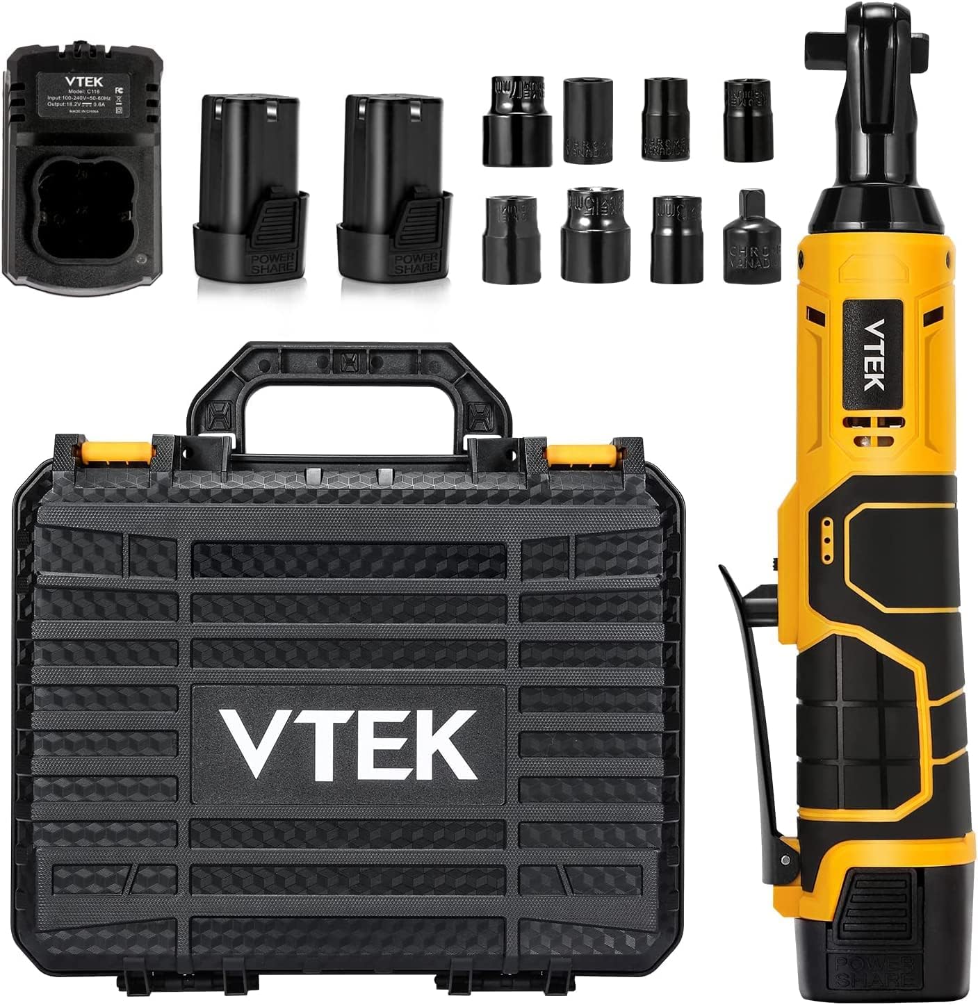 VTEK 3/8" Extended Cordless Ratchet Wrench 16.8V Electric Ratchet ...