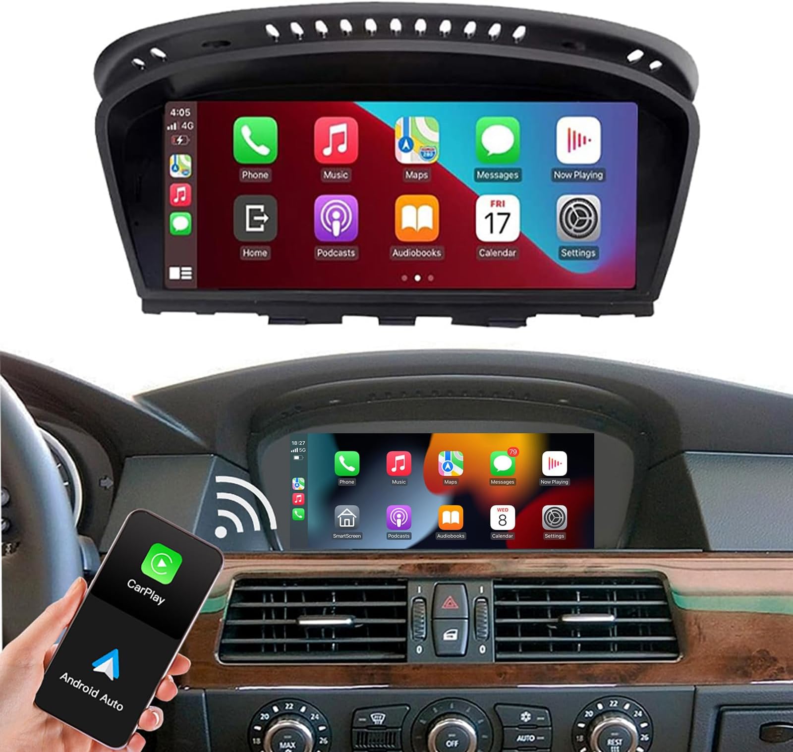 Amazon.com: AUTOabc Wireless Carplay/Android Auto 8.9'' Touchscreen Multimedia Radio Receiver ...