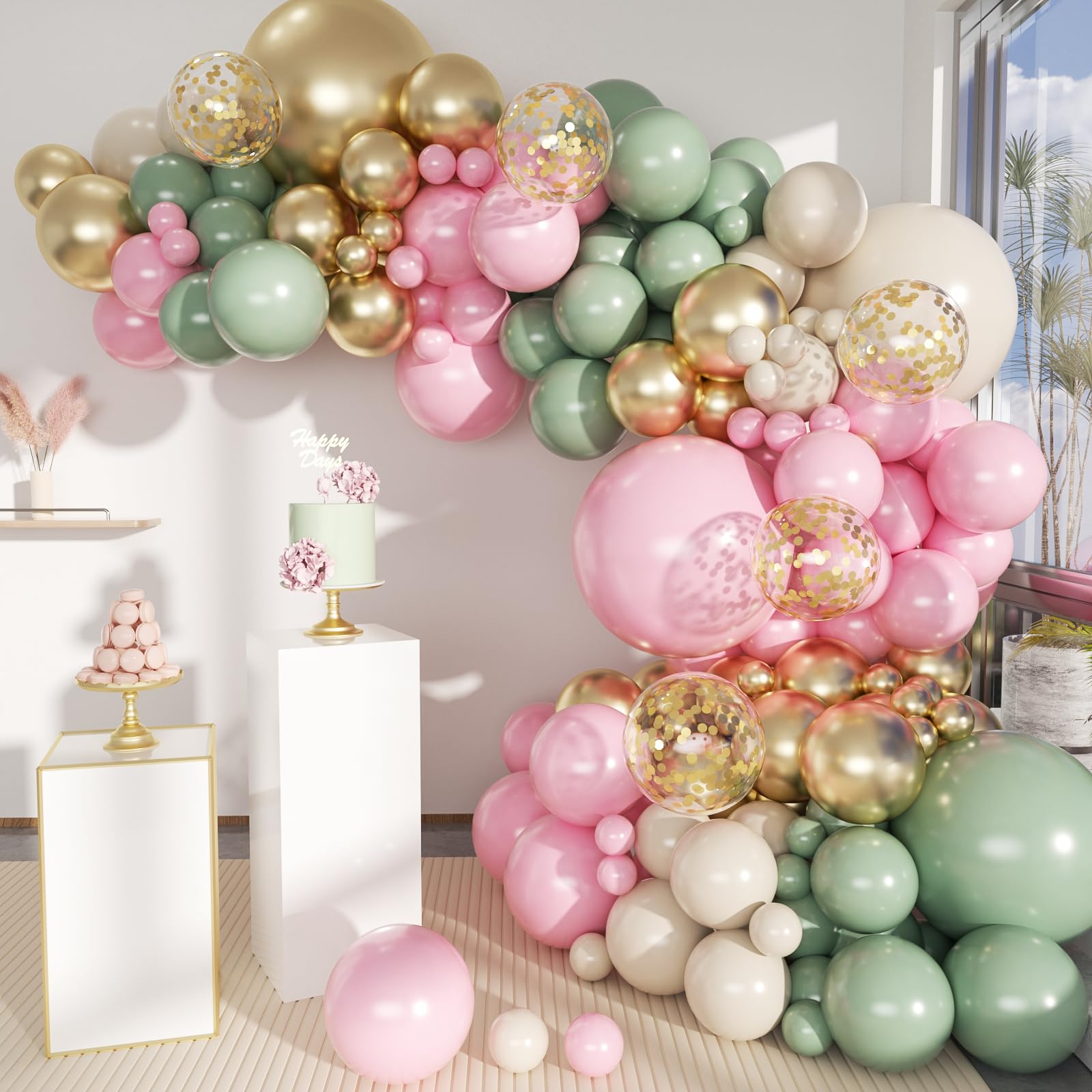 Amazon.com: MEBAY Sage Green Pink Gold Balloon Arch Kit, 141Pcs Sage ...