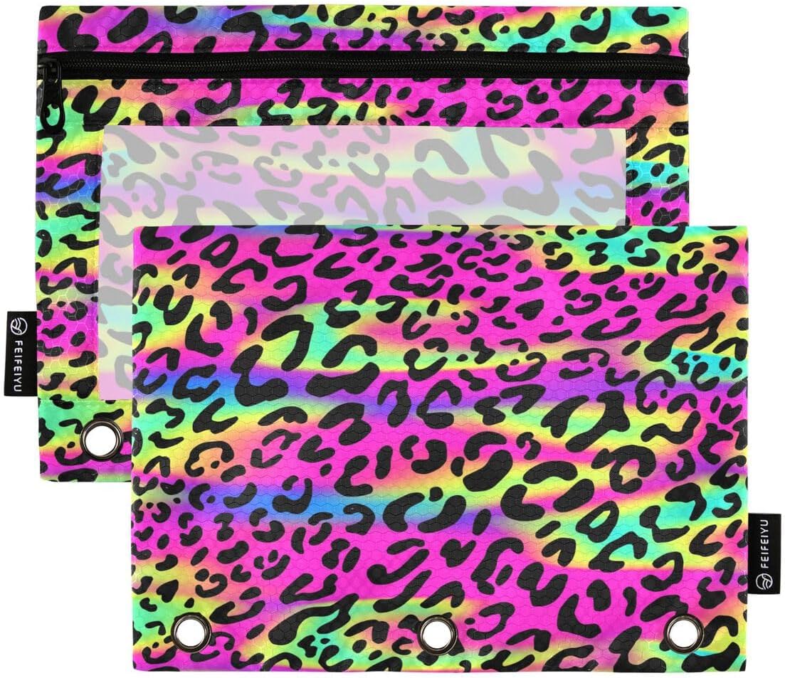 Amazon.com: ALAZA Colorful Leopard Print Pencil Pouch for 3 Ring Binder ...