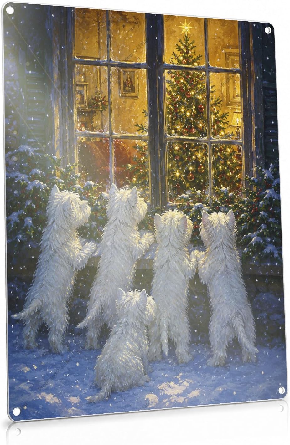 Amazon.com: Dogs Watching Christmas Tree Metal Poster Plaque Westies ...