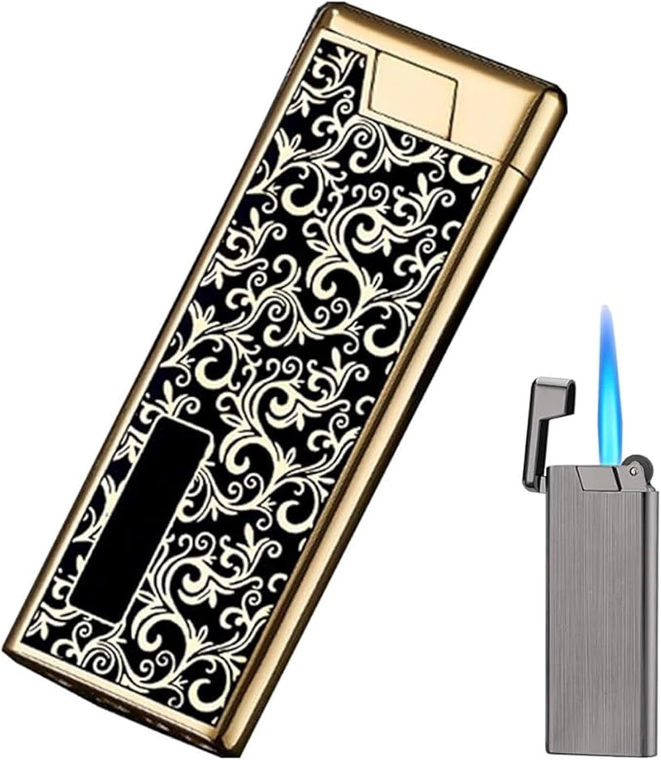 Amazon.com: Ultra-thin portable metal lighter, windproof blue flame ...