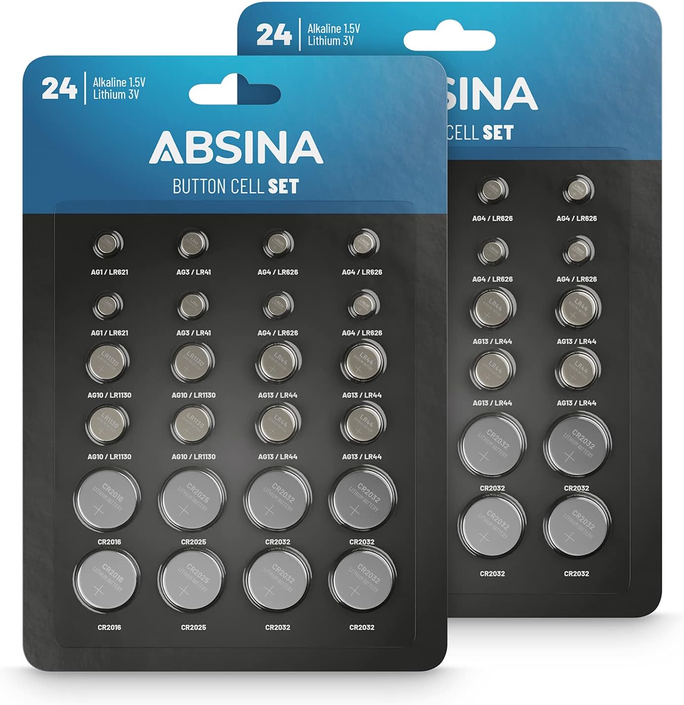 ABSINA button batteries mixed 48 pack Alkaline & Lithium - 4x AG1 / 4x ...