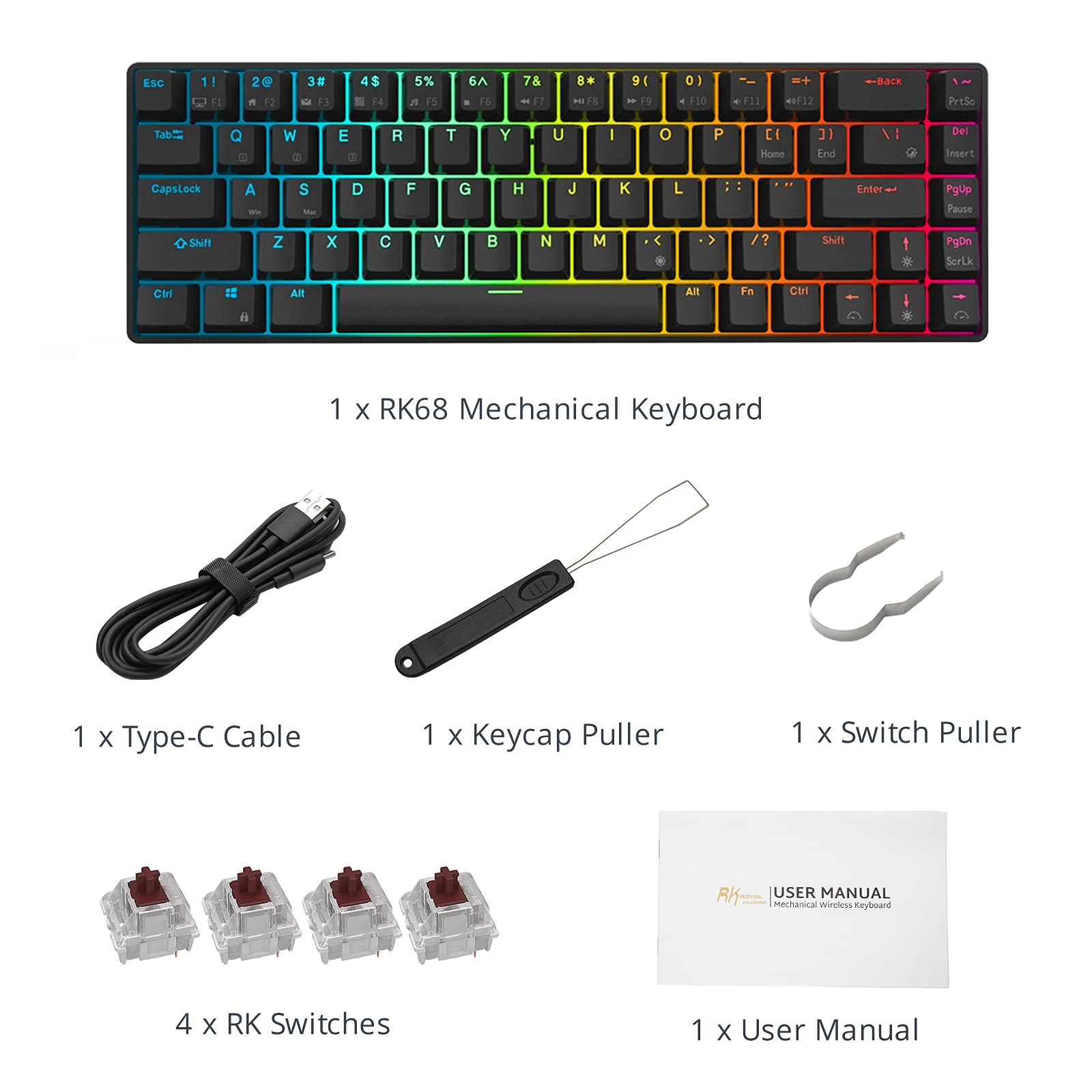 Buy RK ROYAL KLUDGE RK68 (RK855) Bluetooth Wireless/Wired 65% ...