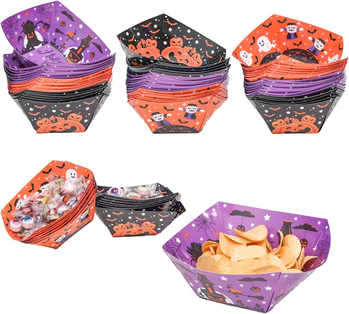 Amazon.com: Ouksma 24 Pcs Halloween Paper Food Trays and Boats - Party ...
