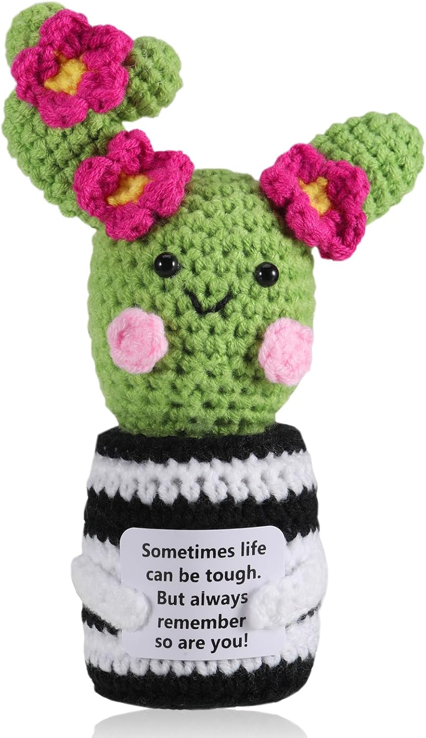 iewrtcin Positive Cactus Crochet, 6.3 inch Handmade Knitted Cactus Toy ...