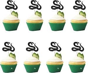 Amazon.com: 24Pcs Snake Cupcake Toppers, Black Glitter Snake Cake Decor ...