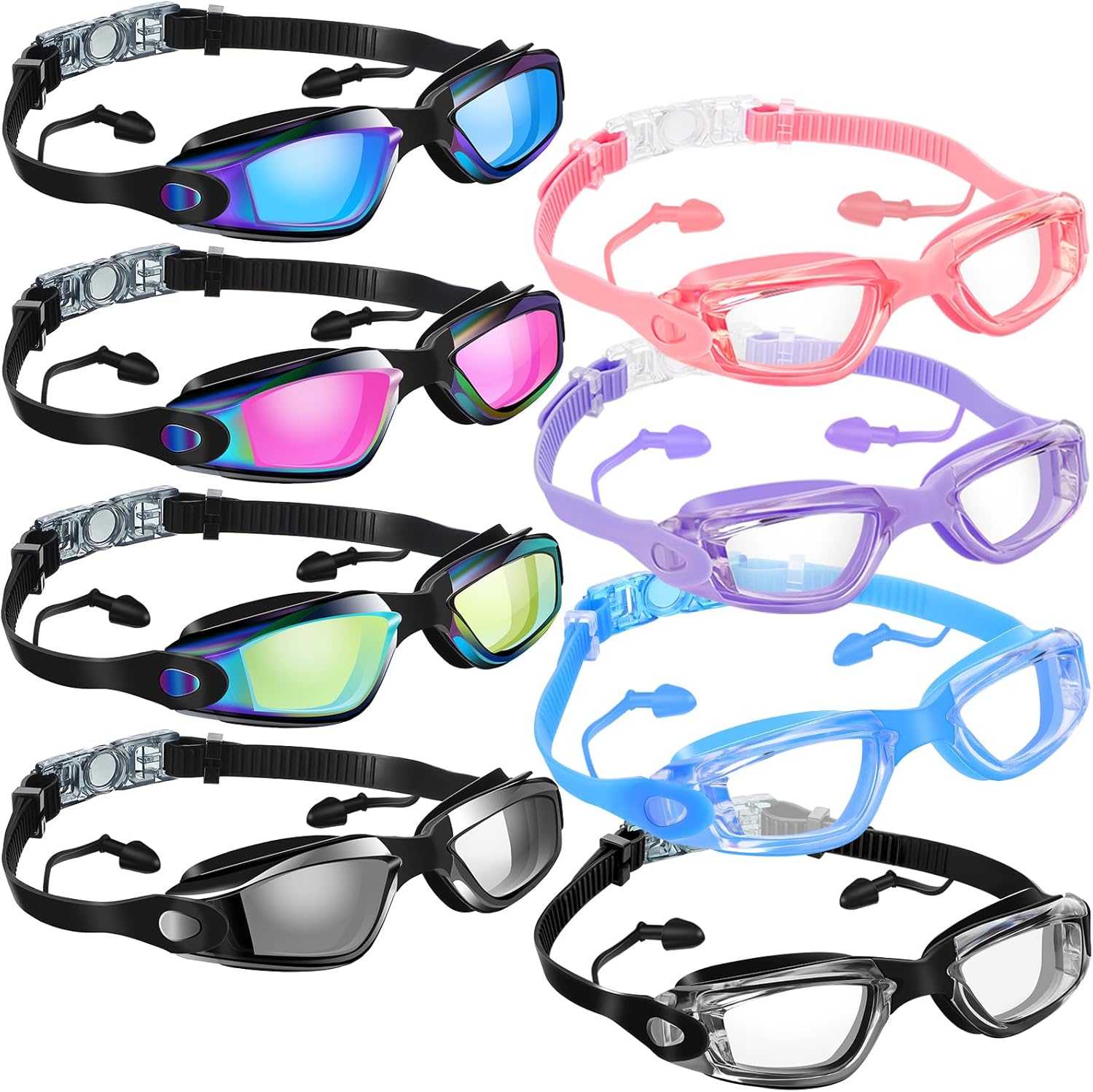Konohan 8 Pack Swim Goggles Bulk for Adult Kids Swimming Glasses Anti ...