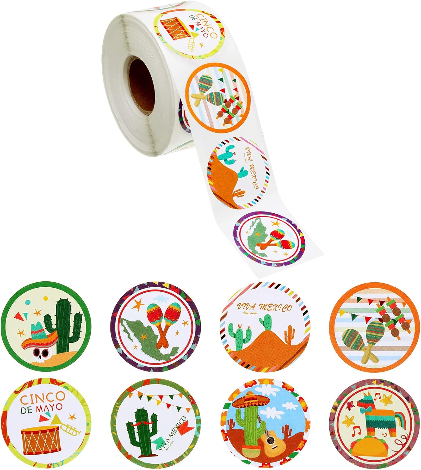 Amazon.com: 800 Pieces Mexican Fiesta Party Stickers Round Circle ...