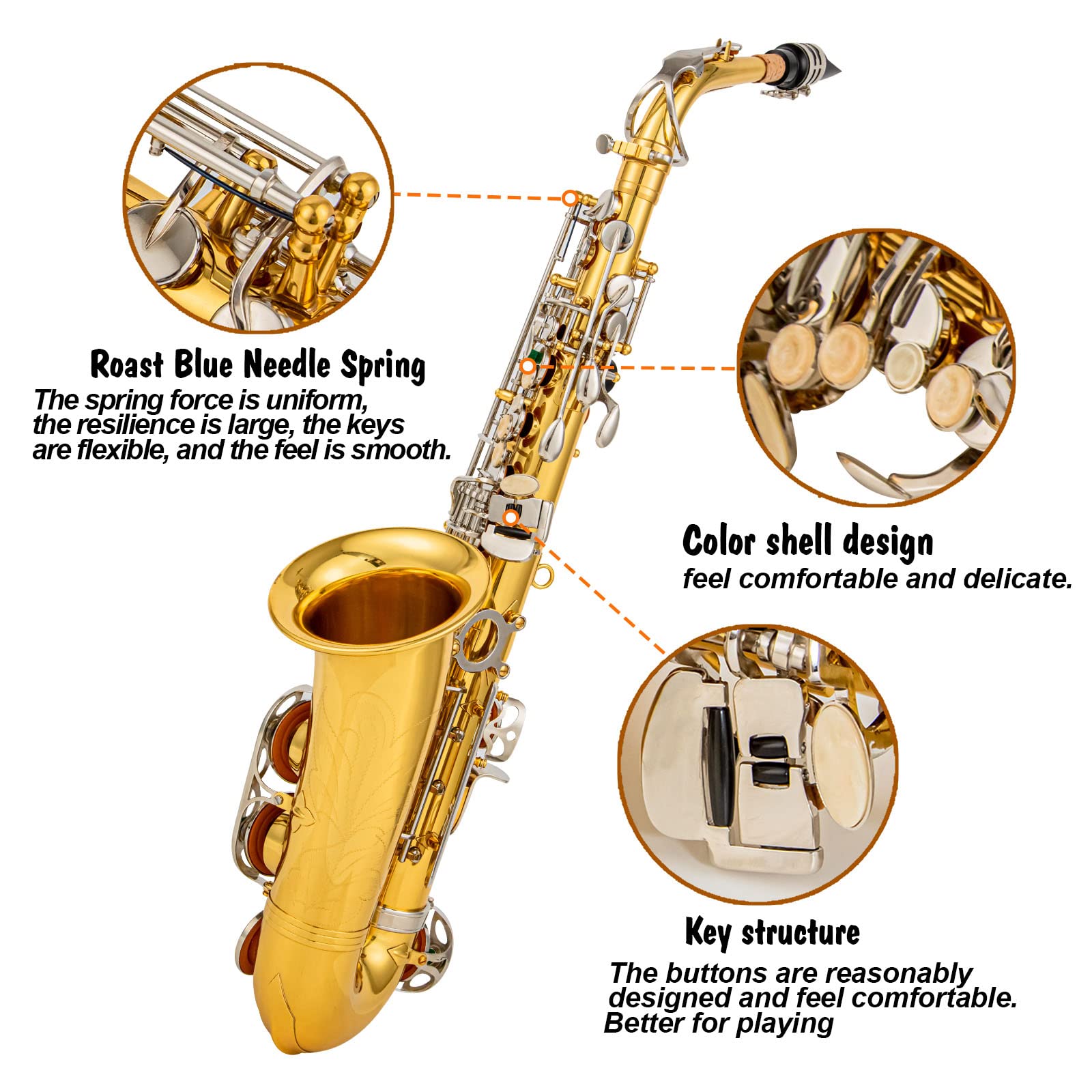 Aisiweier Gold/Silver keys E Flat Alto Saxophone Brass Engraved Eb E ...