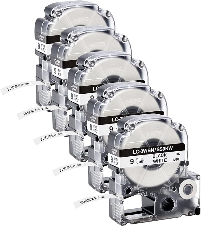 Amazon | テプラ 9mm 白地黑文字 キングジム テプラ 互換 SS9KW 9mm 白 Kingjim tepra テプラpro テープカートリッジ ラベルライター用 8M 5個セット ...