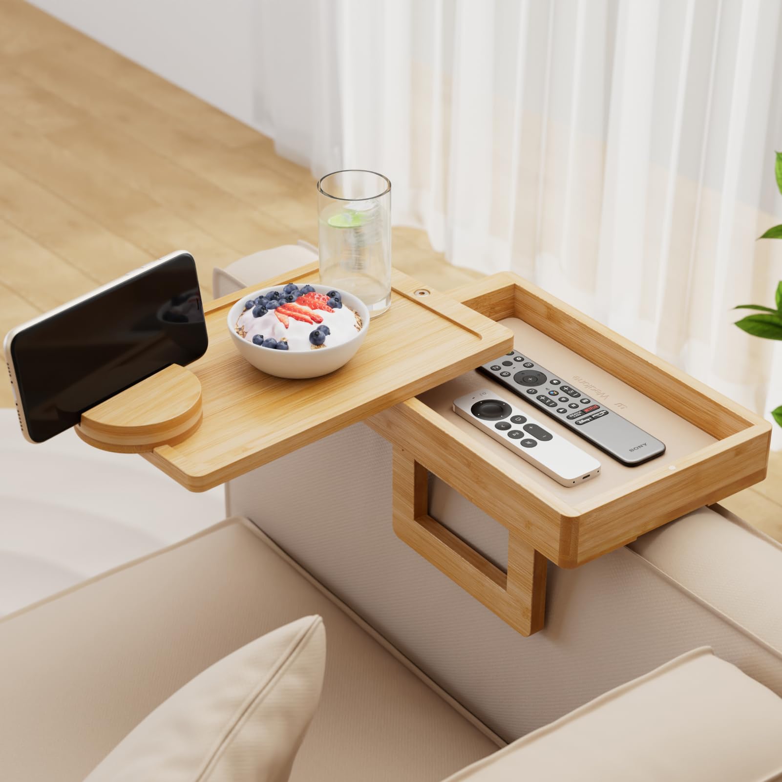 Wealone Mini Couch Arm Table for Narrow Armrest, Bamboo Sofa Arm Tray ...