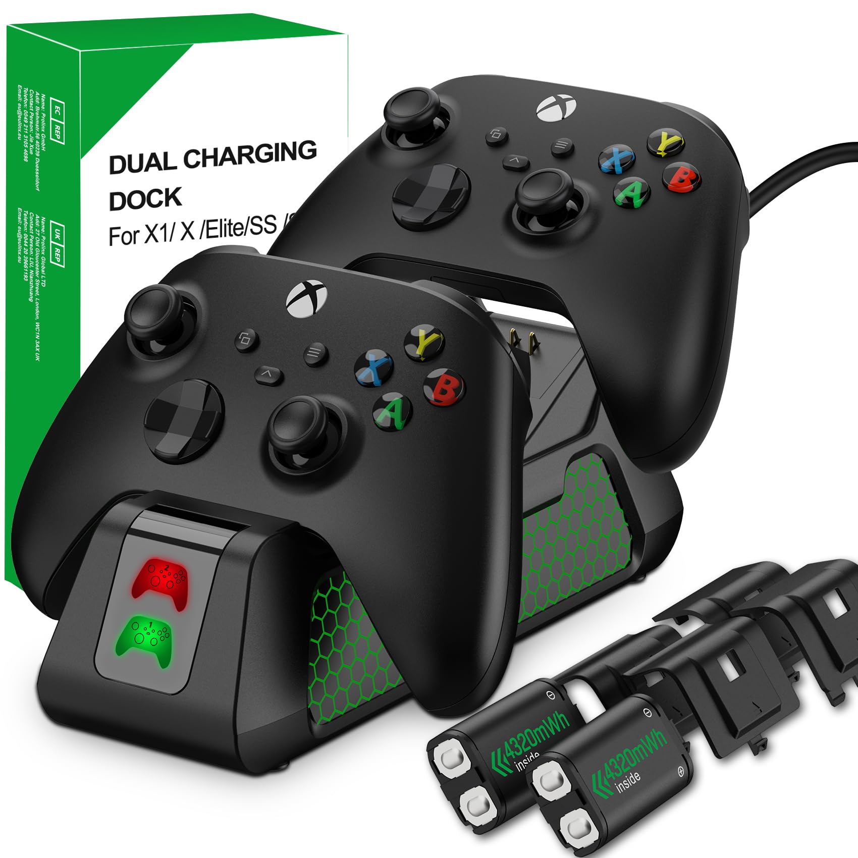 Amazon.com: Controller Charging Station with 2x4320mWh Rechargeable ...
